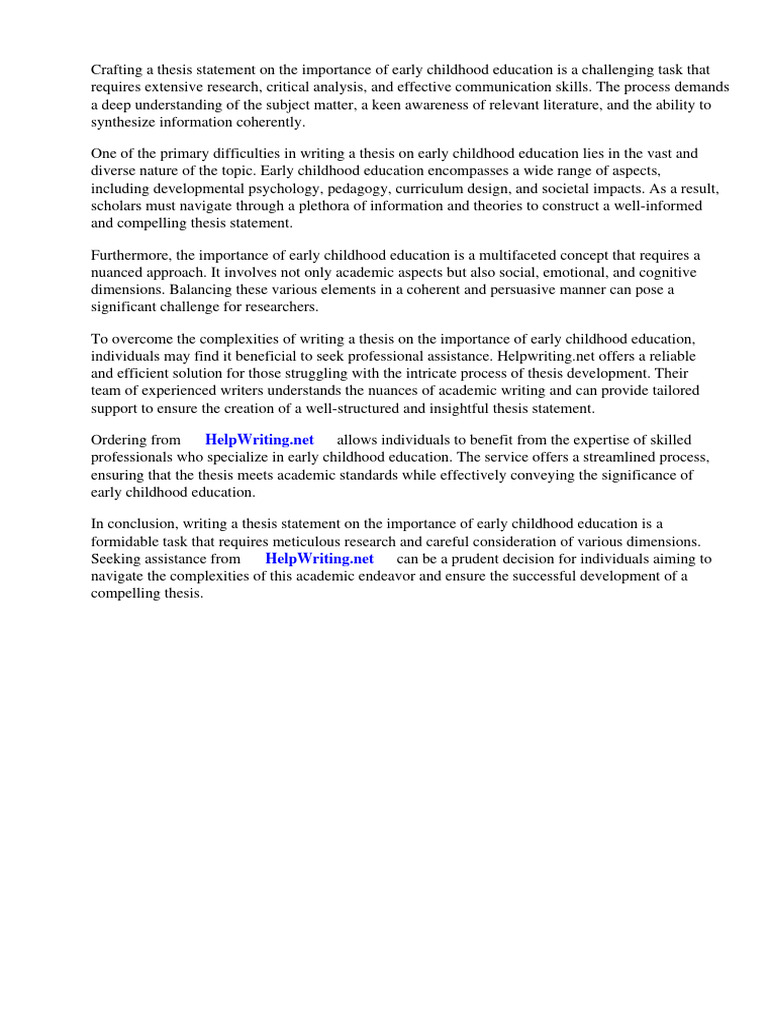 Thesis Statement On The Importance of Early Childhood Education | PDF ...