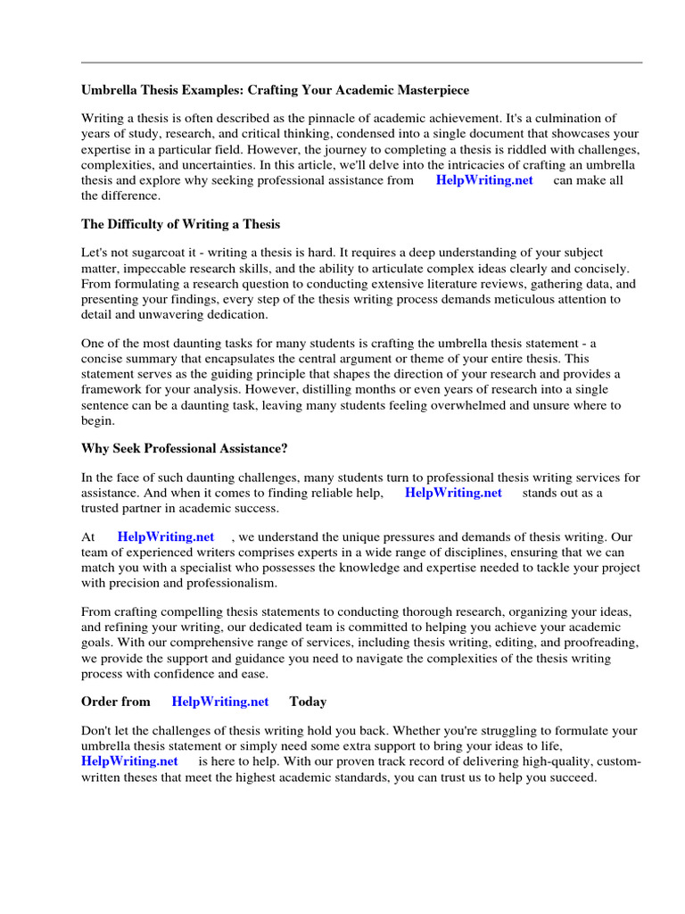 Umbrella Thesis Examples | PDF | Essays | Cognition Umbrella Thesis Examples | PDF | Essays | Cognition