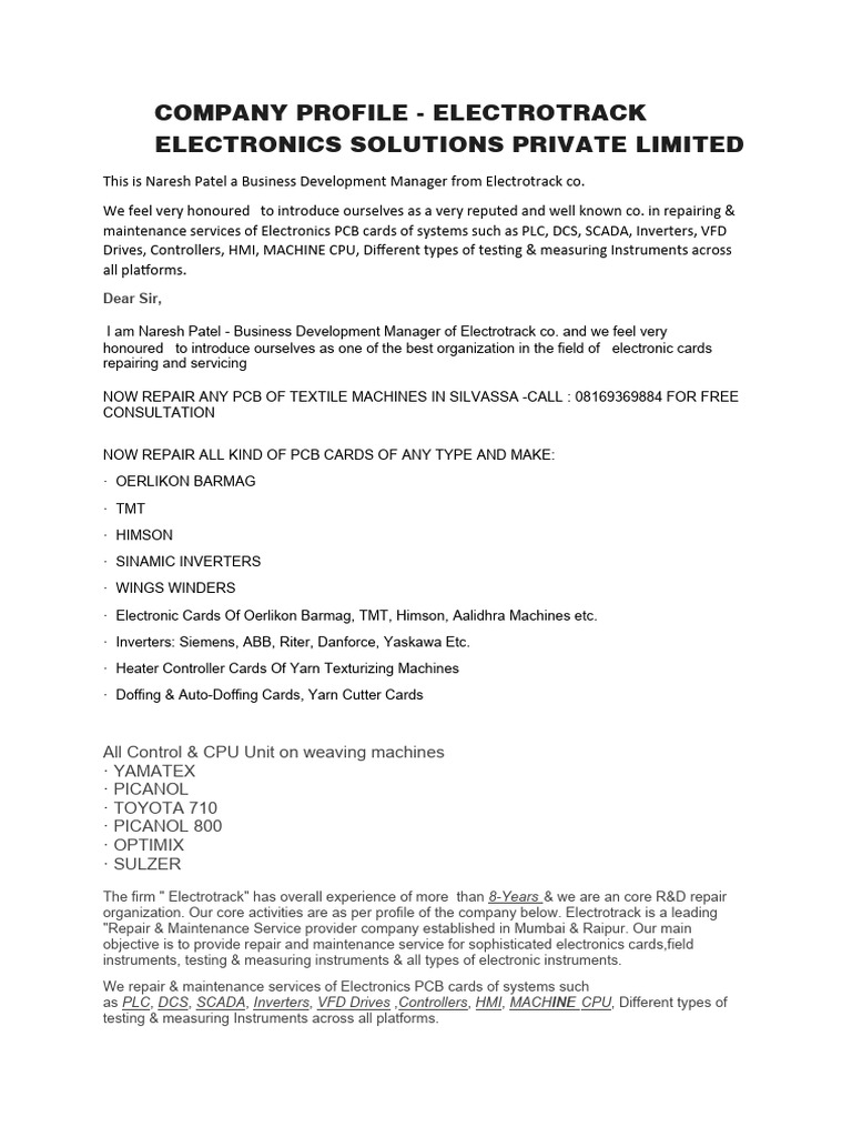 Company Profile - Electrotrack Electronics Solutions Private Limited ...