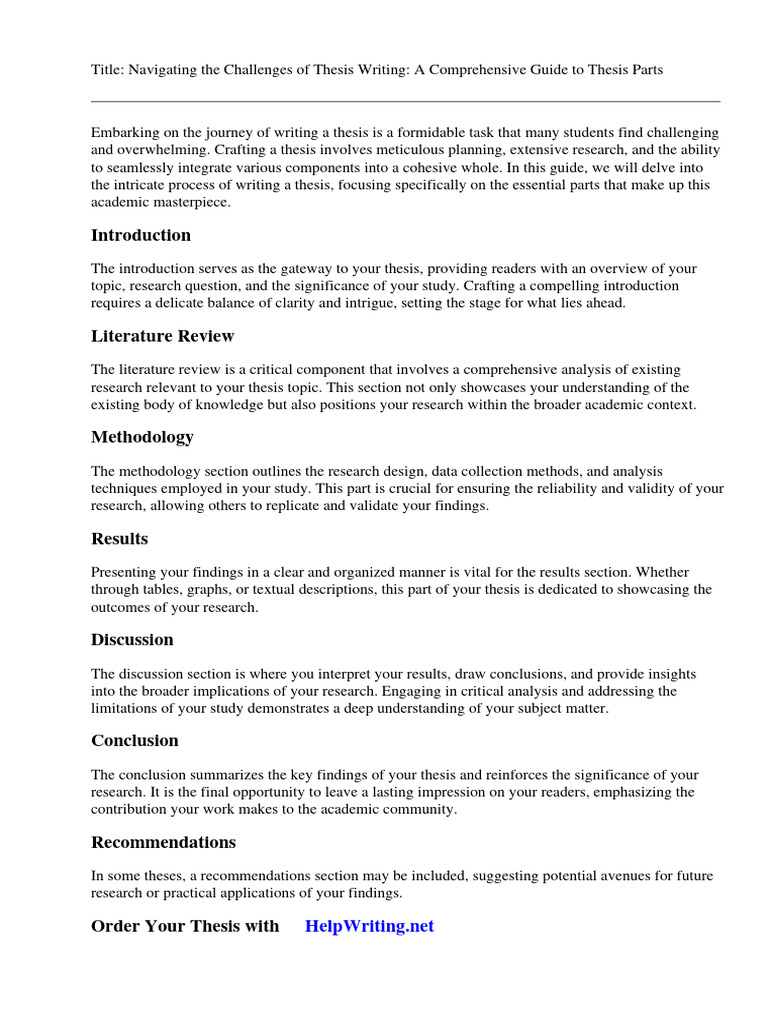 Thesis Parts | PDF | Thesis | Methodology