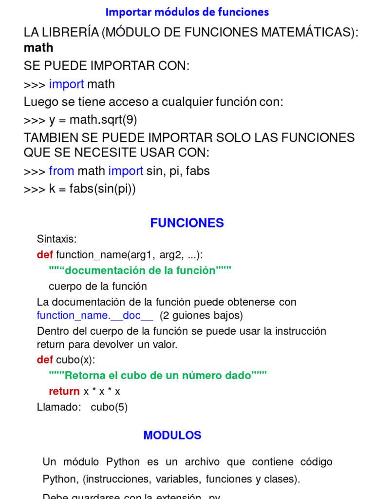 Importación y uso de módulos en Python | PDF | Python (lenguaje de programación) | Desarrollo de ...