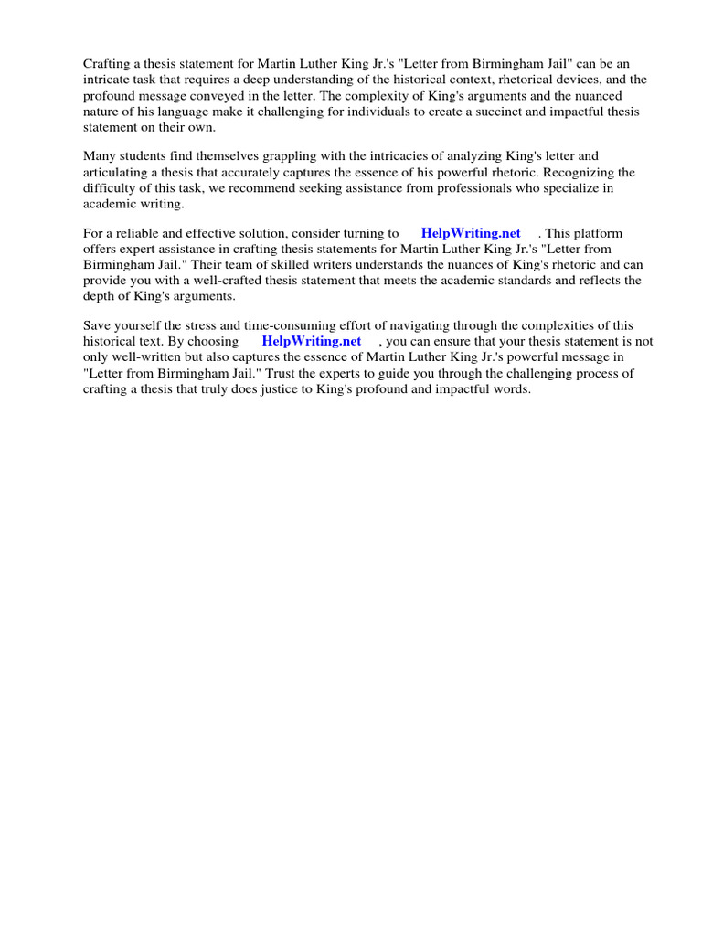 Thesis Statement For Martin Luther King JR Letter From Birmingham Jail ...