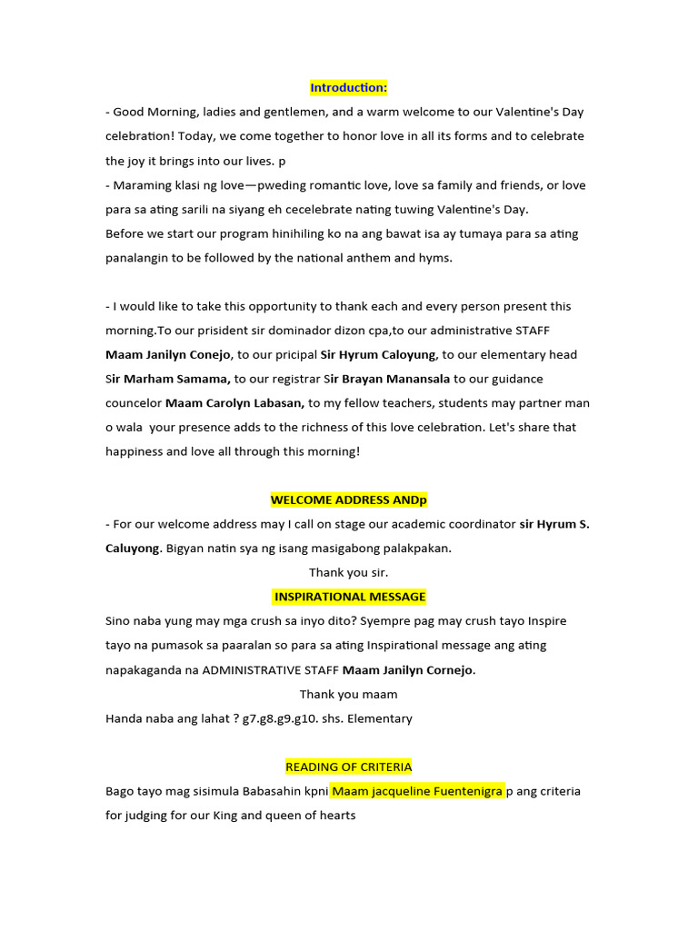 Emcee Script For The Pageant Voice Over | PDF