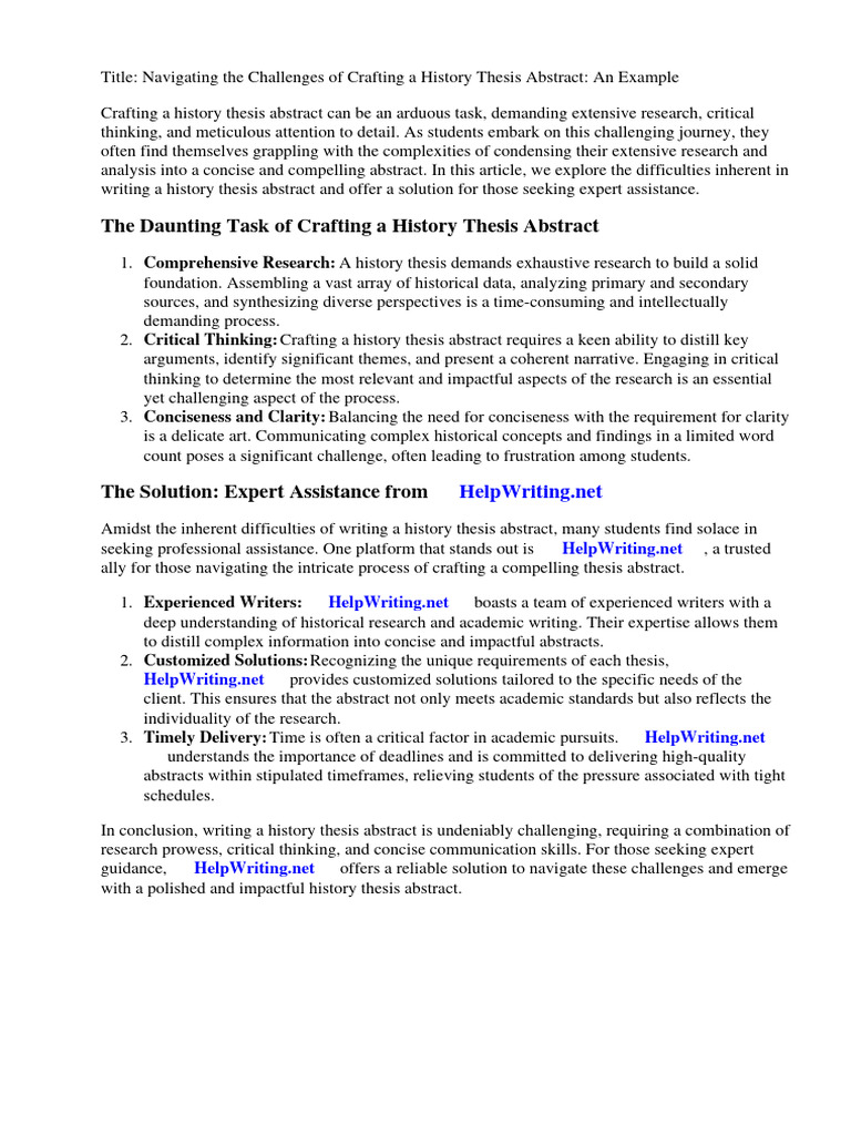 History Thesis Abstract Example | PDF | Thesis | Abstract (Summary)