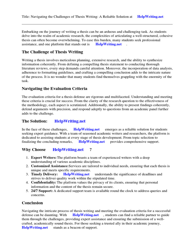 Thesis Defense Evaluation Criteria | PDF | Thesis | Evaluation