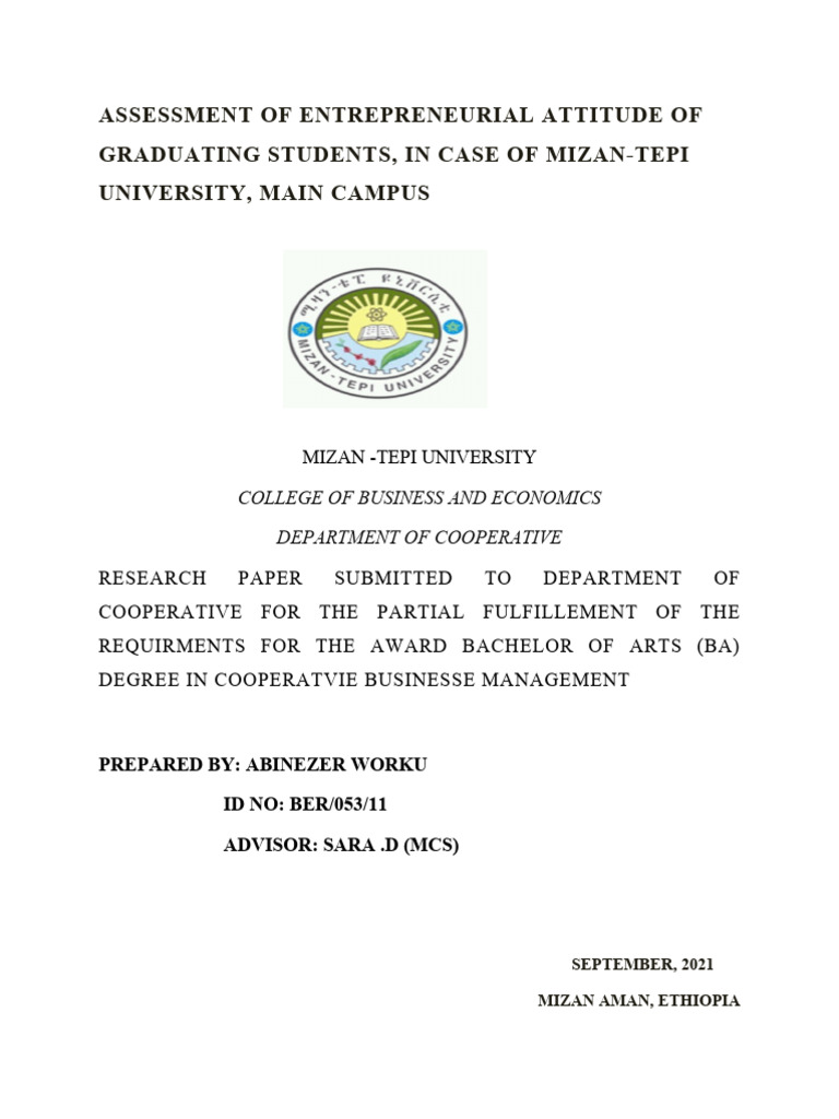 Abenezer Worku (2121) - 1 | PDF | Entrepreneurship | Sampling (Statistics)