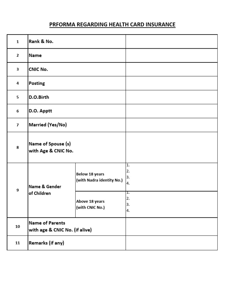 Health Card Proforma | PDF