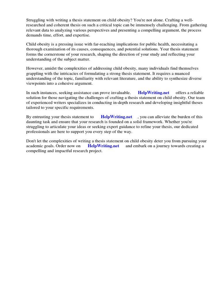 Thesis Statement Child Obesity | Download Free PDF | Obesity ...