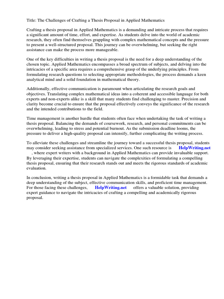Thesis Proposal Applied Mathematics | PDF | Thesis | Knowledge
