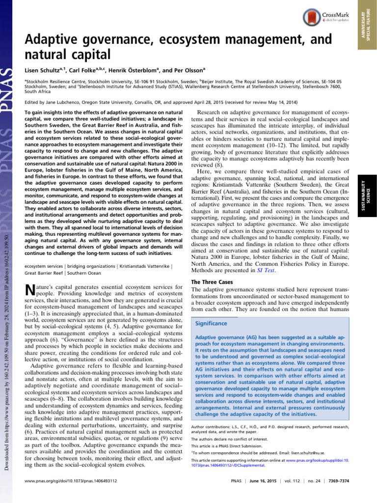 Adaptive Governance in Ecosystem Management | PDF | Governance ...