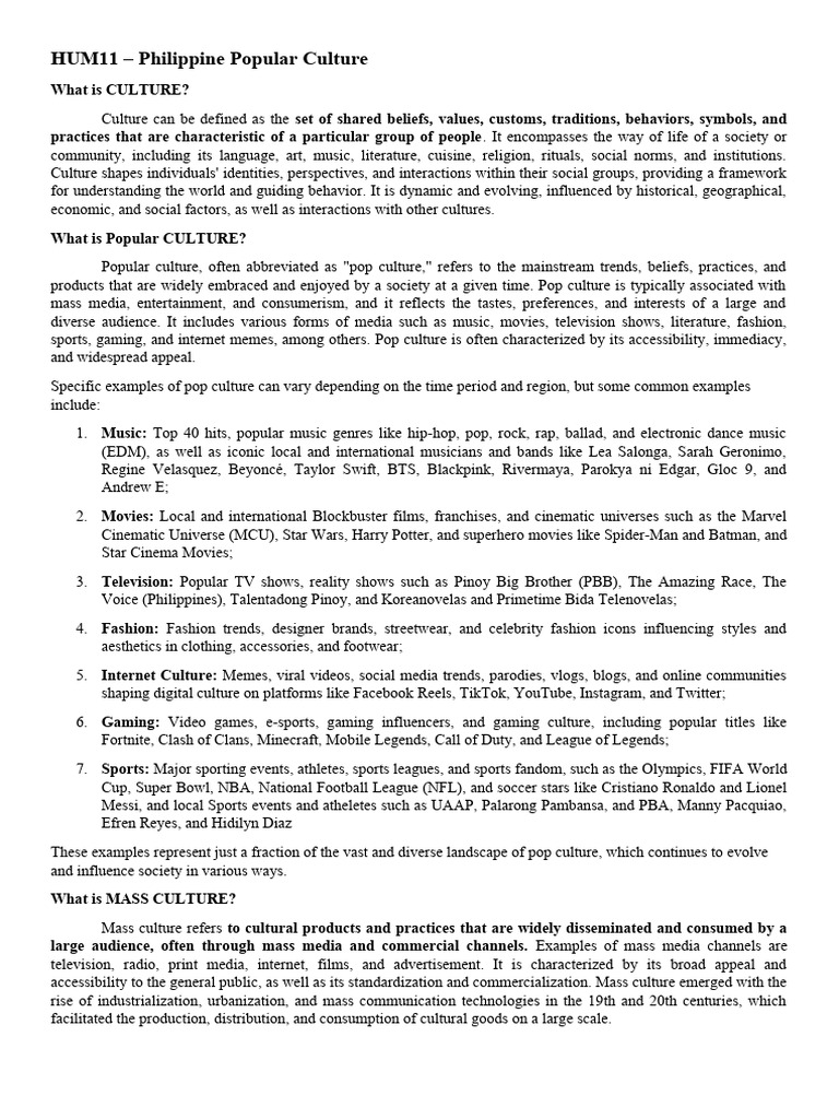 Popular Culture Reading 1 | PDF | Mass Media | Popular Culture
