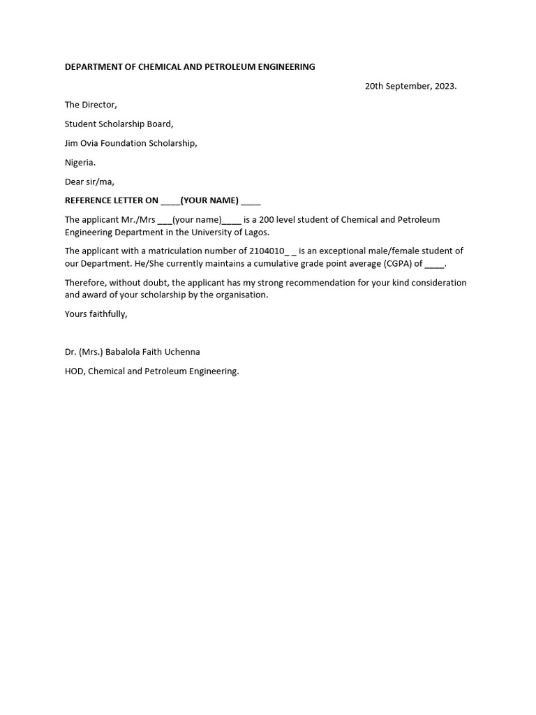 HOD Letter Template | PDF