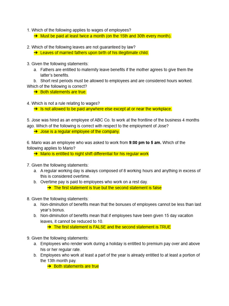 Quiz-3-Conditions-of-Employment | PDF | Employment | Overtime