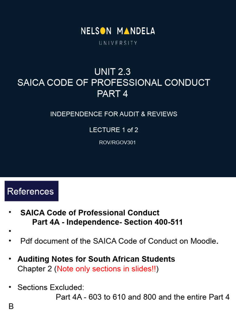 Unit 2.3 SAICA Code - Part 4A - 1 Slides | PDF | Audit | Accounting