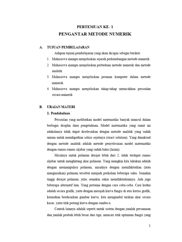 Pertemuan Ke-01 Pengantar Metode Numerik | PDF