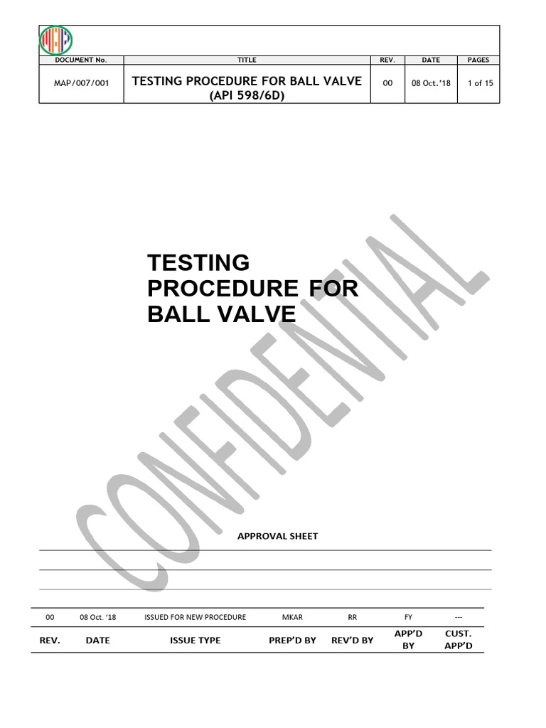 Ball Valve Testing Procedure (API 598) | PDF | Valve | Pipe (Fluid ...