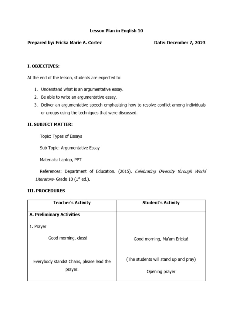 LESSON PLAN IN FS2 | PDF | Essays | Human Communication