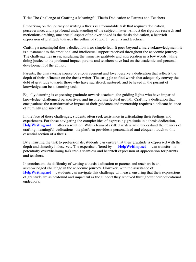 Thesis Dedication To Parents and Teachers | PDF | Thesis | Gratitude
