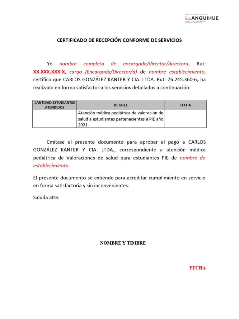 CERTIFICADO DE RECEPCIÓN CONFORME | PDF