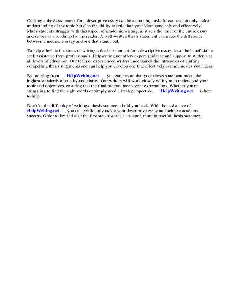 Thesis Statement Examples For Descriptive Essays | PDF | Essays | Thesis Thesis Statement Examples For Descriptive Essays | PDF | Essays | Thesis