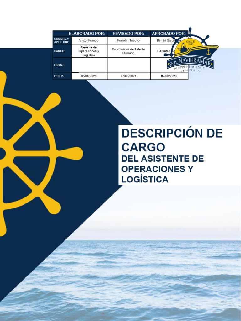 Snca-Dc-Gth-017 Descripción de Cargo Del Asistente de Operaciones y Logística | PDF | Logística ...