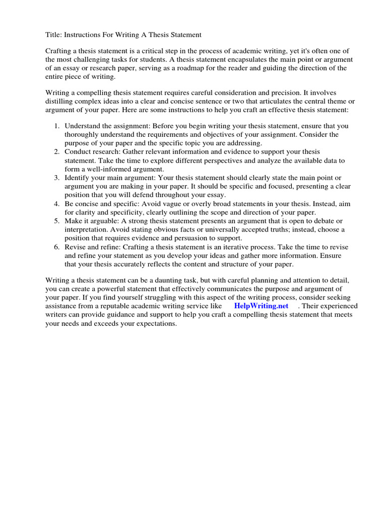 Instructions For Writing A Thesis Statement | PDF | Essays | Argument