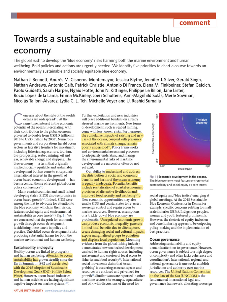 Bennett Et Al 2019 Towards A Sustainable and Equitable Blue Economy | PDF | Governance ...