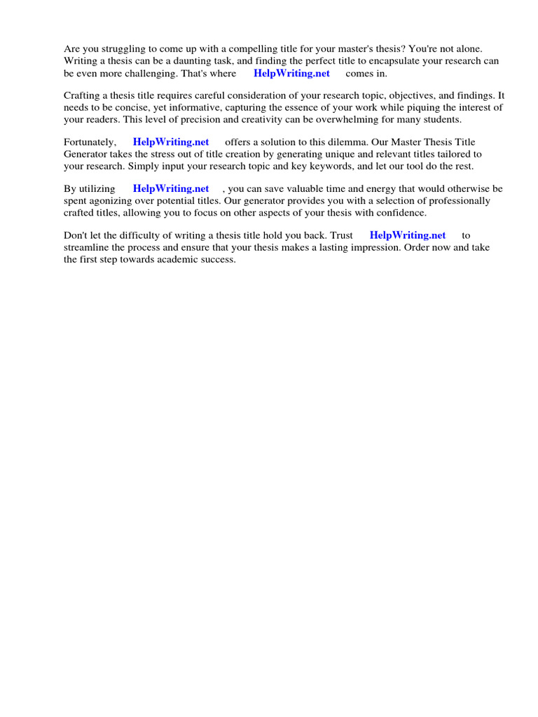 Master Thesis Title Generator | PDF | Thesis | Mindfulness