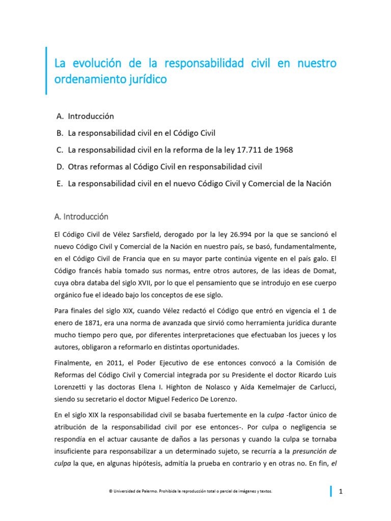 La Evolución de La Responsabilidad Civil en Nuestro Ordenamiento ...