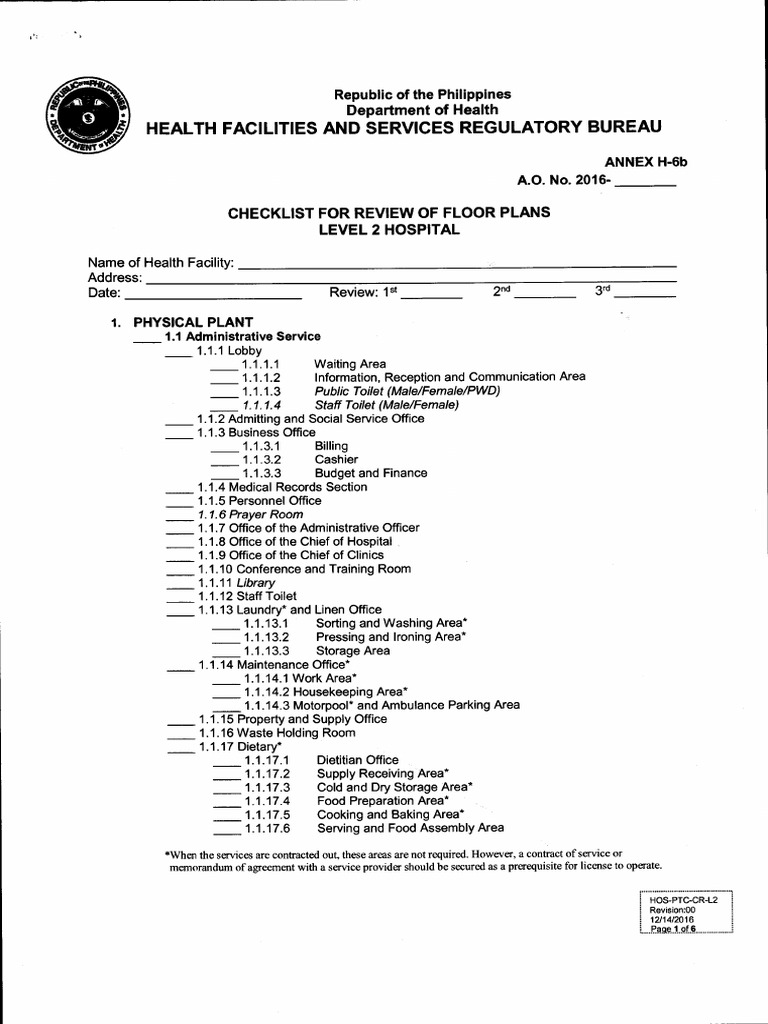 Checklist For Review of Floor Plans Level 2 | PDF | Operating Theater ...