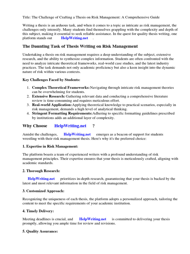 Thesis Risk Management PDF | PDF | Risk | Risk Management