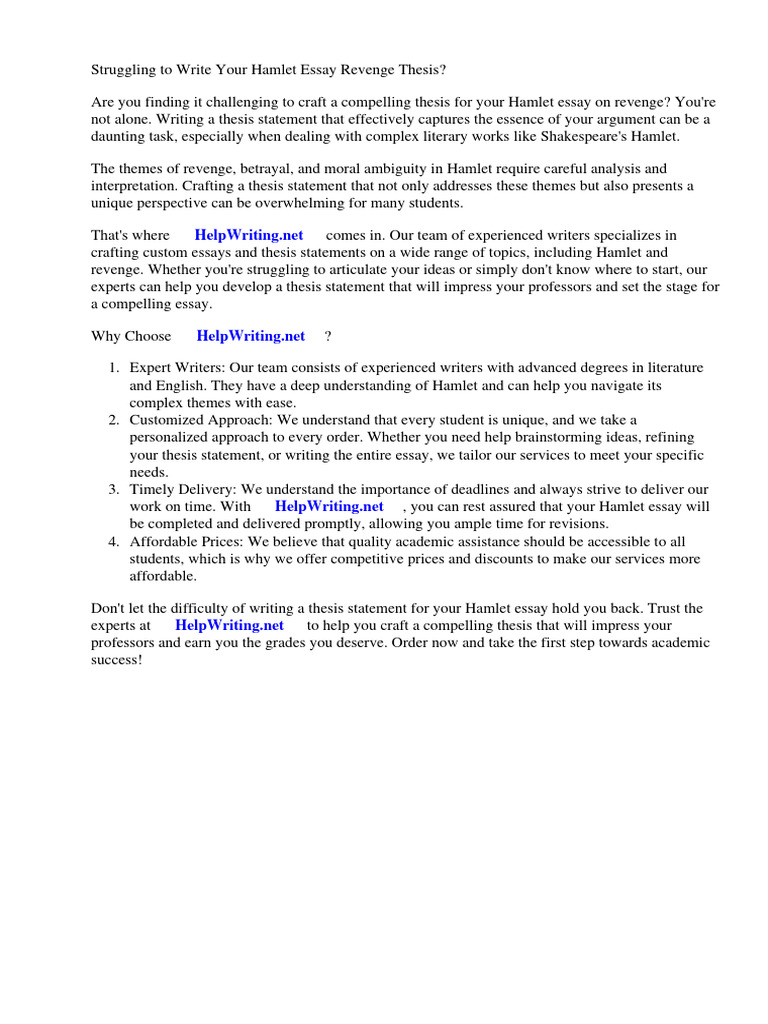 Hamlet Revenge Thesis Writing Help | PDF | Hamlet | William Shakespeare