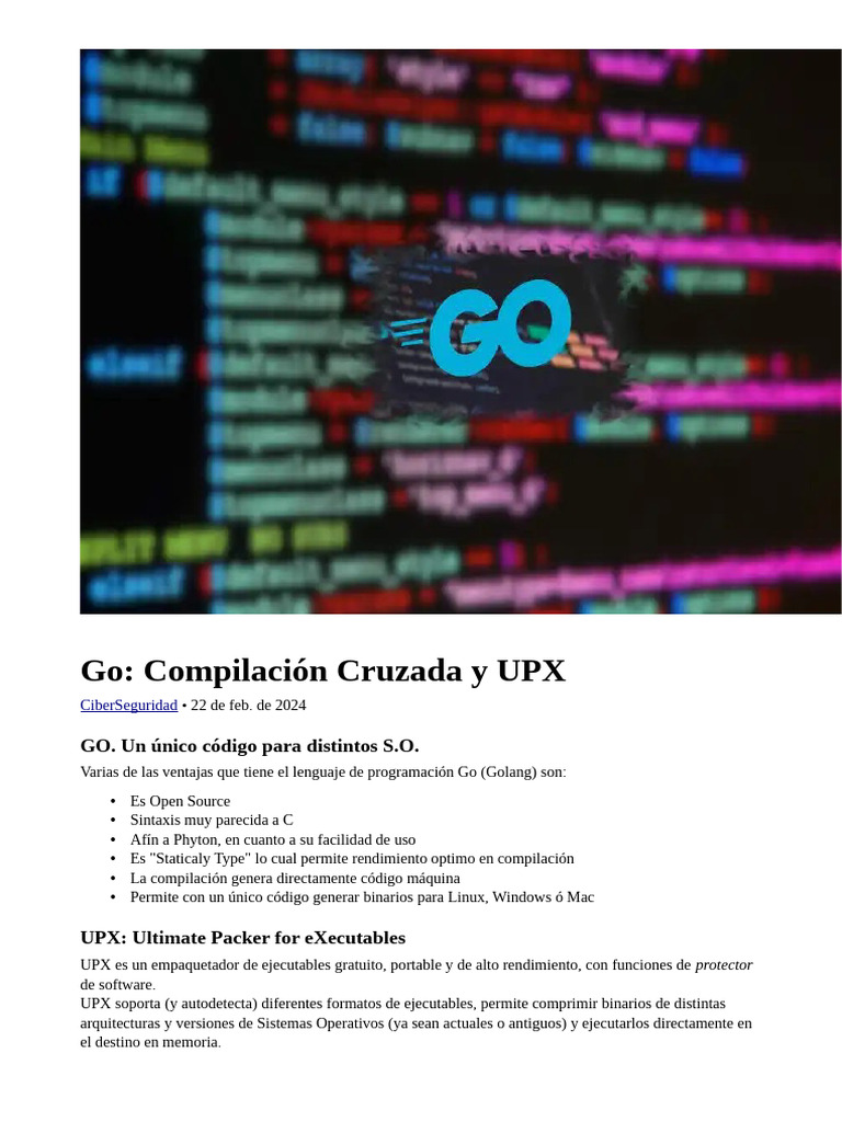 Go Compilacion Cruzada y UPX | Descargar gratis PDF | Virus de computadora | Mac OS