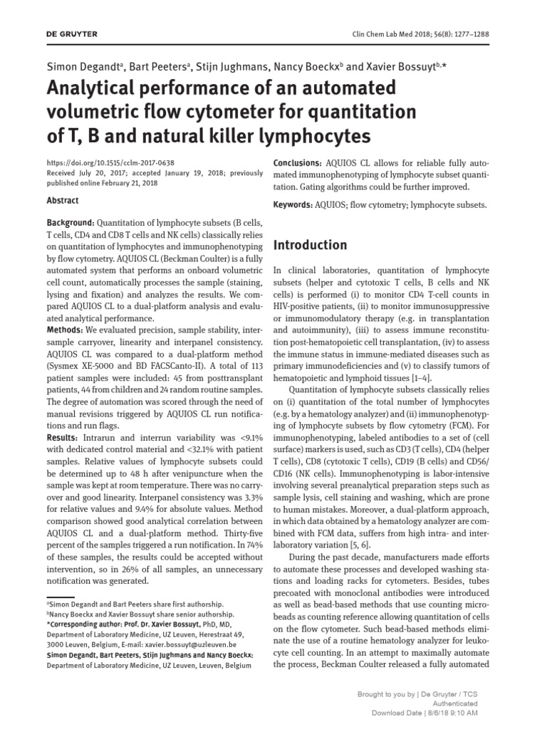 Automated Flow Cytometer Evaluation | PDF | Lymphocyte | T Cell