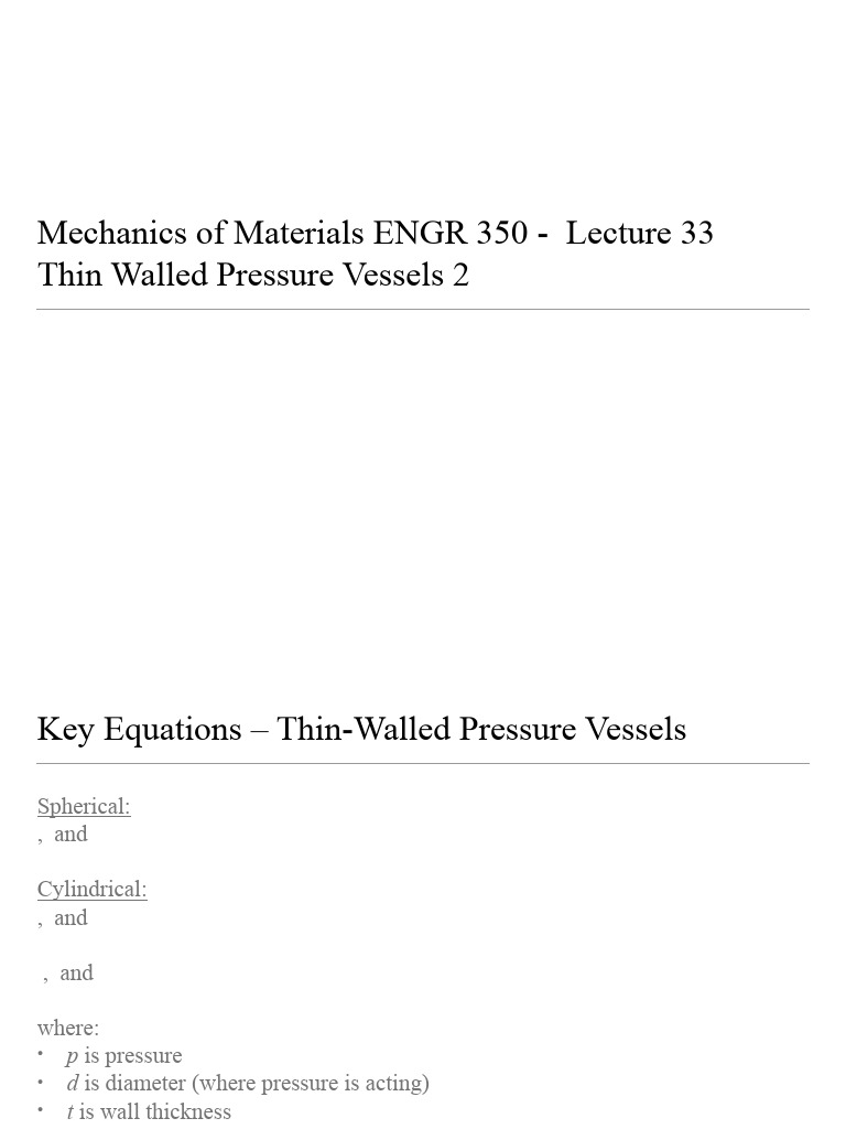 Thin-Walled Pressure Vessels Analysis | PDF | Strength Of Materials ...