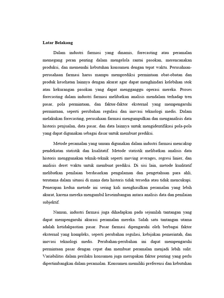 Latar Belakang Draft Forecasting Di Industri Farmasi | PDF | Kesehatan ...