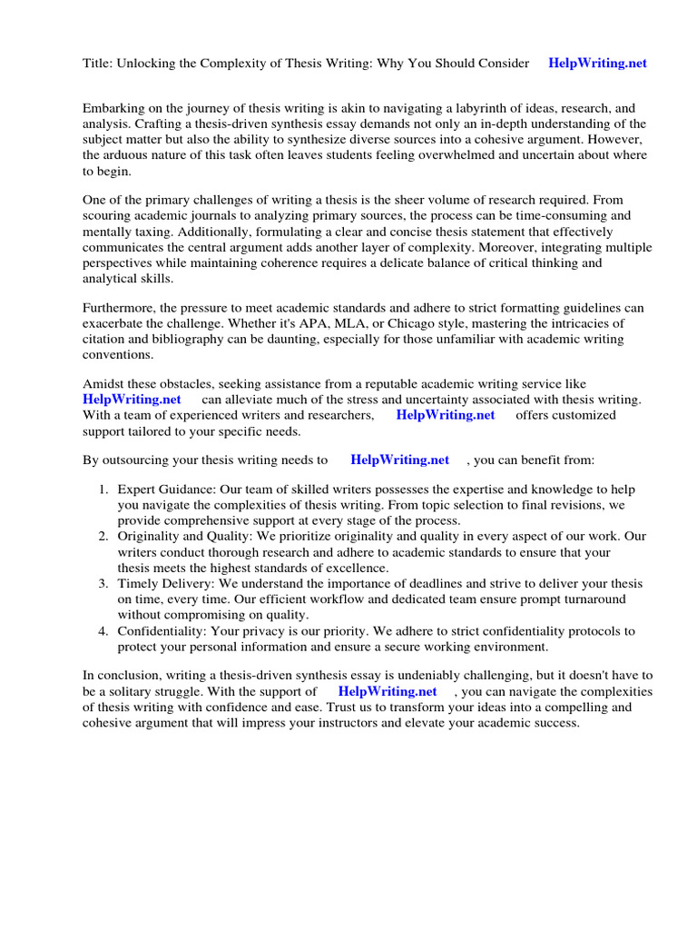 Thesis Driven Synthesis Essay Example | PDF | Essays | Dialectic