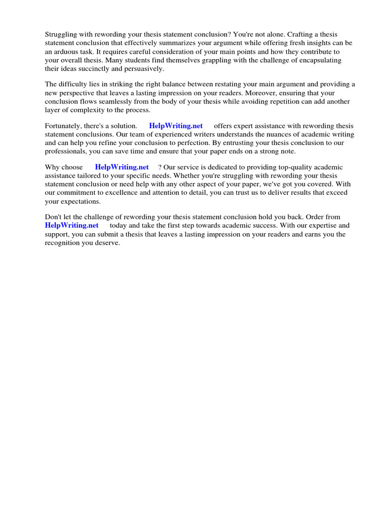 Reword Thesis Statement Conclusion | PDF | Essays | Thesis