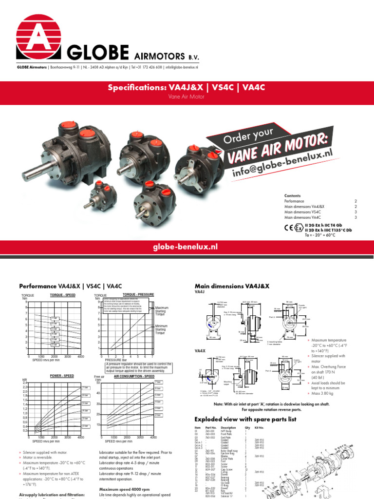 GLOBE V4 Vane Air Motor Specifications | PDF | Electric Motor | Machines
