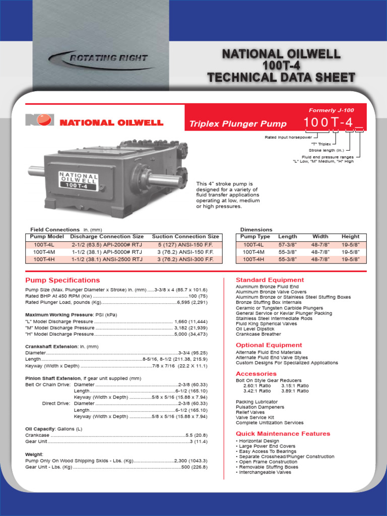 12 RR NOV 100T-4 Technical Data Sheets | PDF | Pump | Mechanical ...