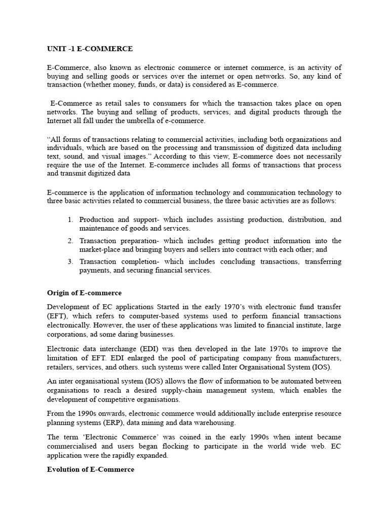 E-Commerce Unit 1 | PDF | E Commerce | Internet