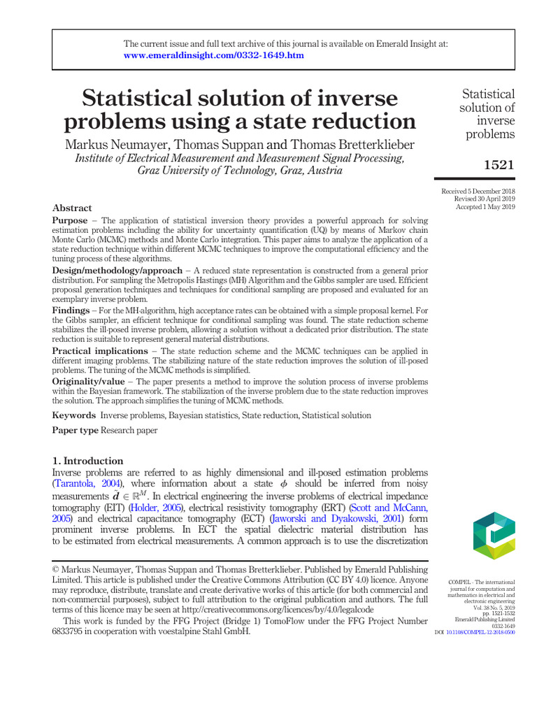 Statistical Inversion for Inverse Problems | PDF | Monte Carlo Method ...
