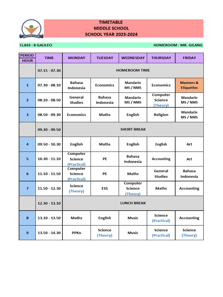 8G (Sem.2) - CLASS TIMETABLE SY. 2023-2024 | PDF
