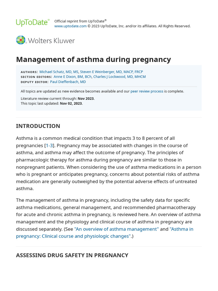 Management of Asthma During Pregnancy - UpToDate | PDF | Asthma | Pregnancy Management of Asthma During Pregnancy - UpToDate | PDF | Asthma | Pregnancy