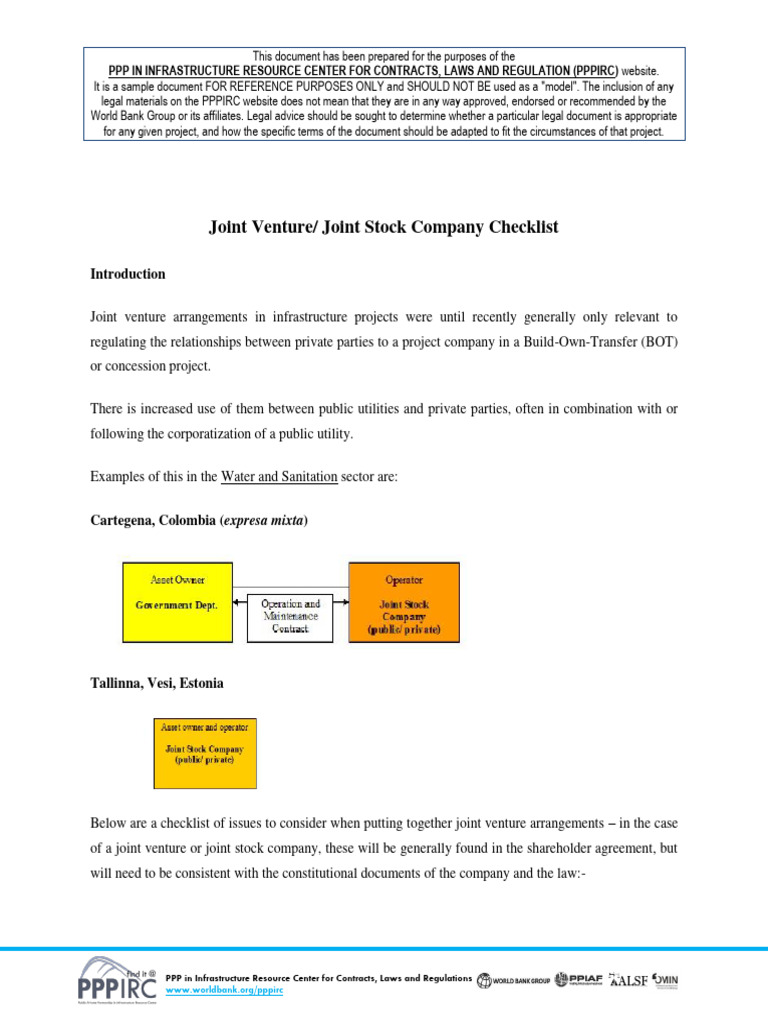 Joint Venture Joint Stock Company Checklist en | Download Free PDF ...