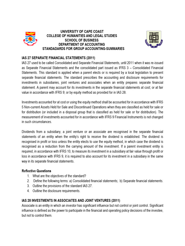 Standadards For Group Accounting-Summaries - Basic Case Study Note | PDF | International ...