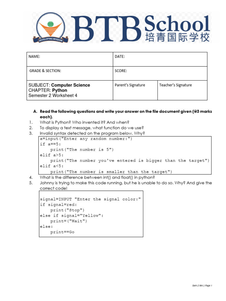 A. Read The Following Questions and Write Your Answer On The File Document Given (@3 Marks Each ...