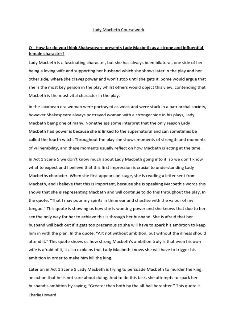 Lady Macbeth Coursework | PDF | Macbeth | Guilt (Emotion)