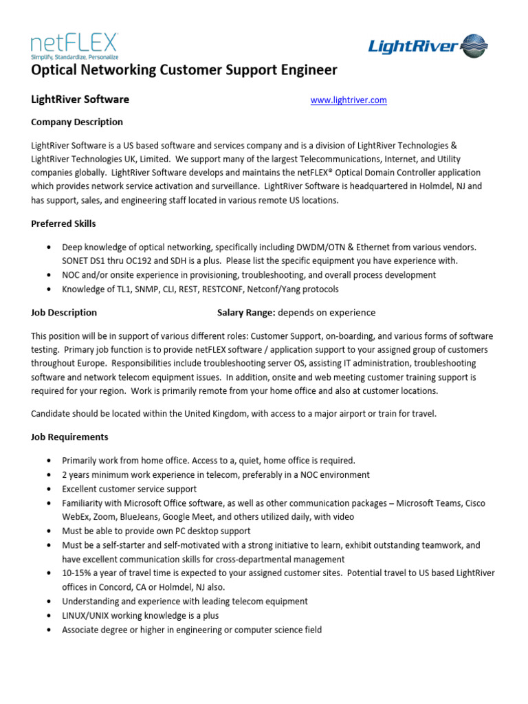 Job - Optical Networking Support Engineer-9 | PDF | Computer Network | Telecommunications