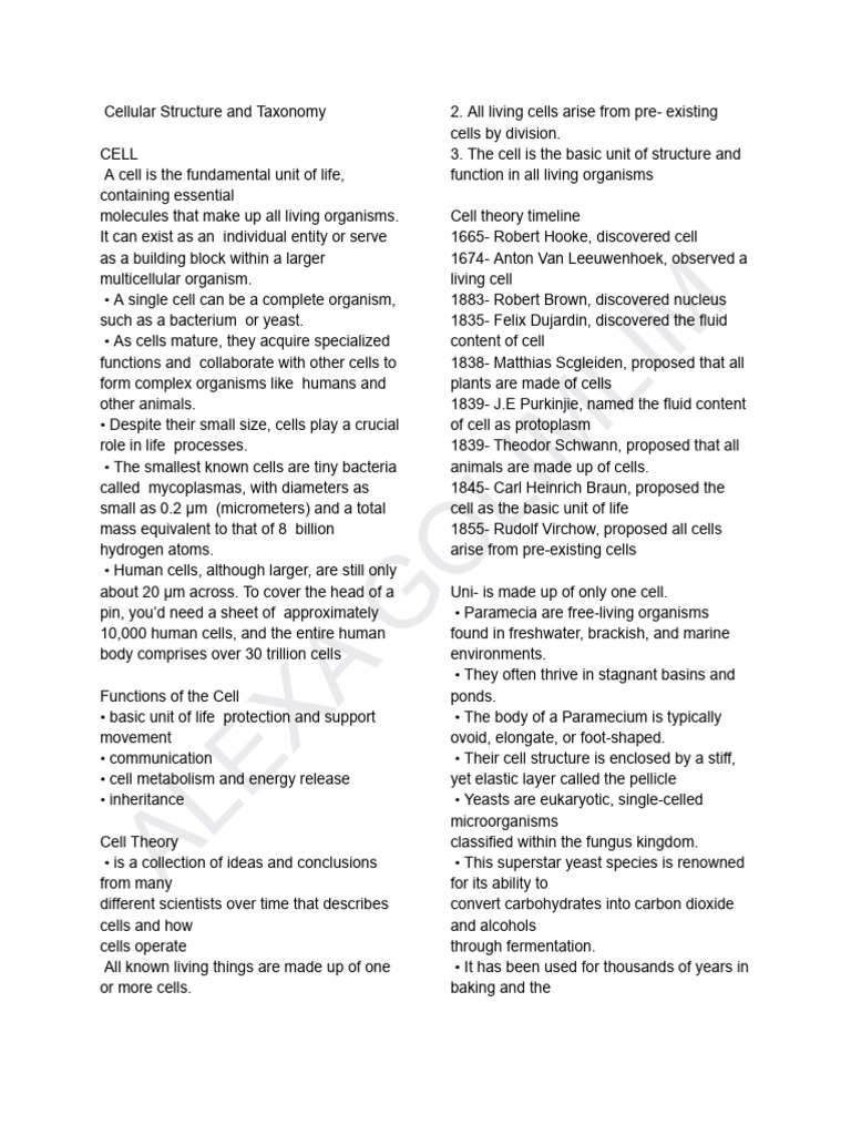 Cellular Structure and Taxonomy Handout | PDF | Cell (Biology) | Bacteria
